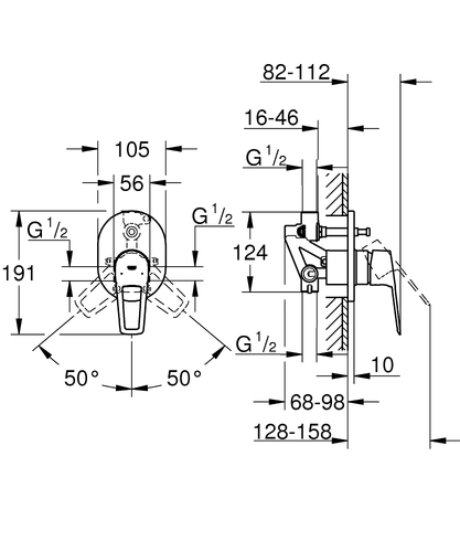 אינטרפוץ 4 דרך גרואה BauLoop 29041001 כולל גוף גרואה Grohe - גרואה ...