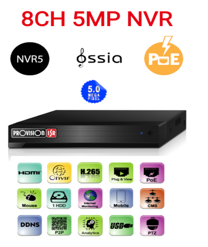 OMC מערכת הקלטה לשמונה מצלמות Provision 5mp NVR5-8200PX POE