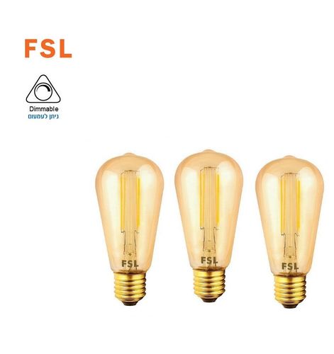 3 נורות אווירה פילמנט אמבר גדול FSL E27 ST21 BULB - FSL - תאורה ואביזרים