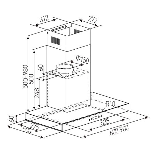 קולט אדים זכוכית LV-F-515 לבן | ליוונט מוצרי חשמל למטבח