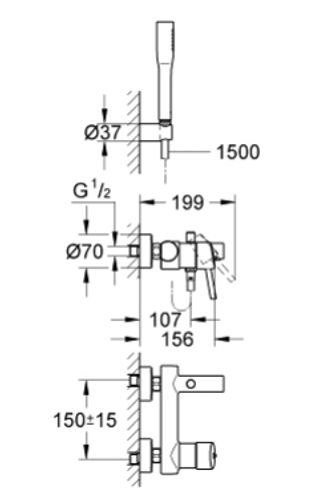 סוללה לאמבטיה גרואה קונצטו 32212001 כרום גרואה Grohe - גרואה Grohe ...