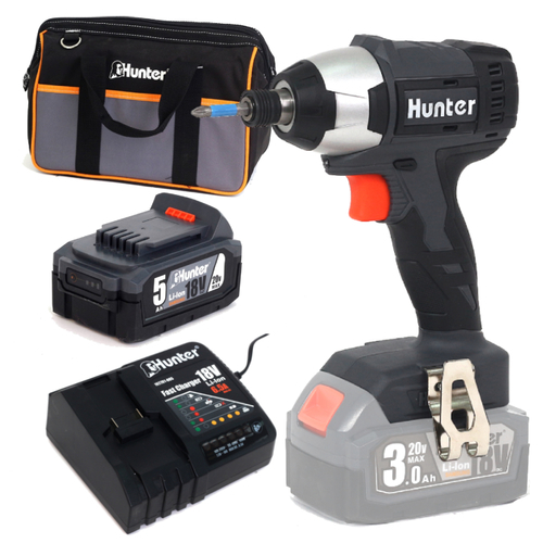 מברגת אימפקט BrushLess נטענת 18V | עם 2 סוללות 5Ah | מטען מהיר Hunter - Hunter - מברגות אימפקט