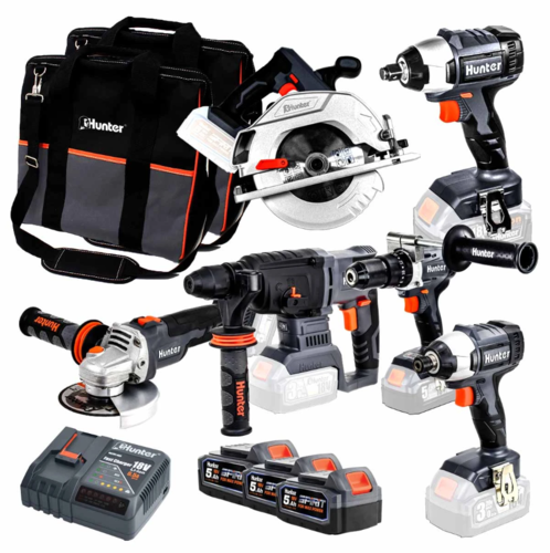 סט 6 כלים נטענים BrushLess כולל שלוש סוללות 5AH זוג תיקי בד ומטען מהיר ...