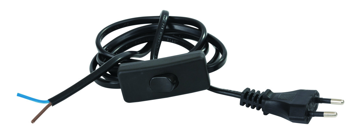 כבל חשמל עם מפסק ותקע דו פיני שטוח גלוי 5 סמ Wise Electric אורך 1 5