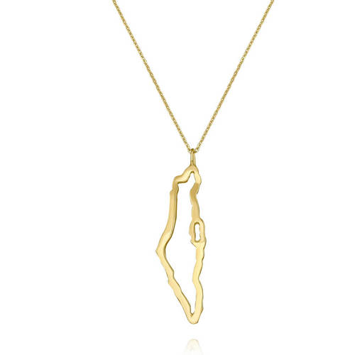 שרשרת ותליון מפת ארץ ישראל מזהב 14K - תכשיטי "עם ישראל חי"