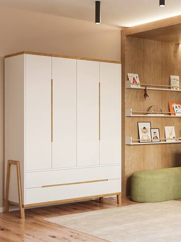 ארון לחדר תינוק / ילדים 4 דלתות דגם רומא רהיטי שניר צבע לבן בשילוב עץ ...