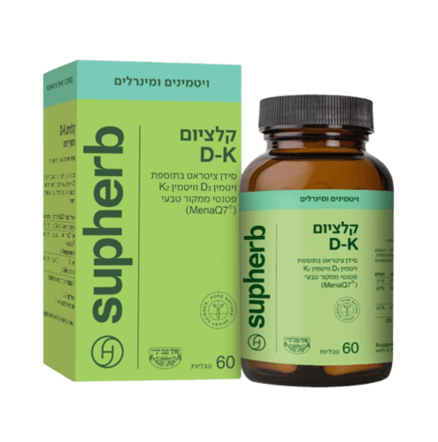 קלציום D K | ממקור טבעי | סידן ציטראט בתוספת ויטמין D3 פלוס K2 | מכיל 60 טבליות | סופהרב ...