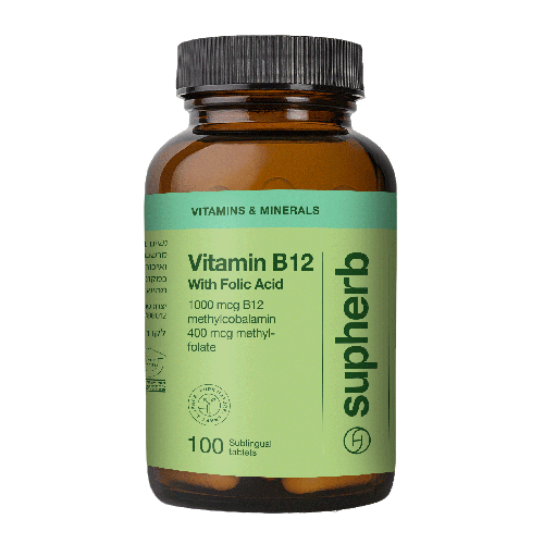 ויטמין B12 | פלוס חומצה פולית | 100 טבליות | סופהרב | SUPHERB | - SUPHERB - תוספי תזונה