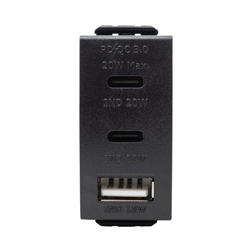 שקע טריפל USB מהיר 2C+A PD , שחור 1M MATT ניסקו סוויץ' NISKO SWITCH ...