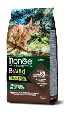 Monge BWild Grain Free Formula לחתולים מגזע גדול לכל שלבי החיים - באפלו עם תפוחי אדמה ועדשים 1.5 ...