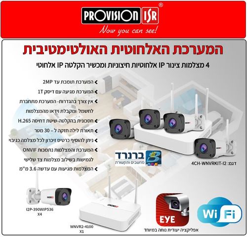 קיט מערכת הקלטה אלחוטי 4 מצלמות + DVR
