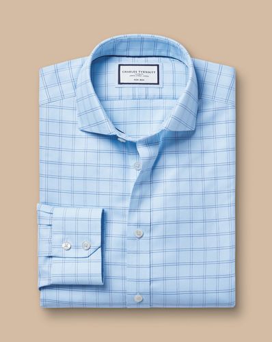 חולצה גזרת אקסטרה סלים -Sky blue check non-iron Mayfair weave CA slim ...