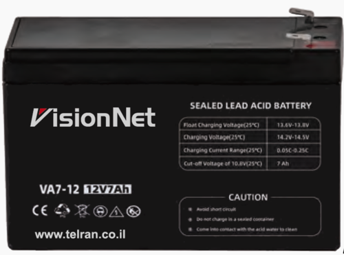 מצבר עופרת נטען במתח עבודה של 12וולט והספק של 7 אמפר לשעה ויז'נט VisionNet