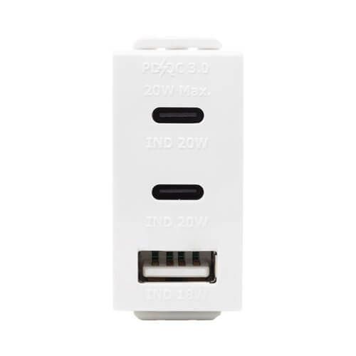 מטען 3 יציאות USB 2C+A PD 20W 1 מודול ניסקו סוויץ' - נ. חן חשמל בעמ