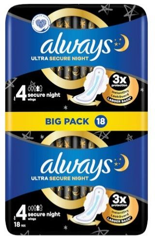 תחבושות אולטרה עם כנפיים לילה בטוח | 18 פדים | רמת ספיגה 4 | אולוויז ...