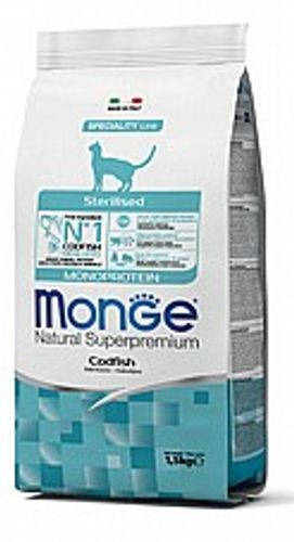 MONGE מונג 1.5 ק"ג מזון יבש לחתולים מסורסים/מעוקרים בטעם בקלה (סטרלייז ...