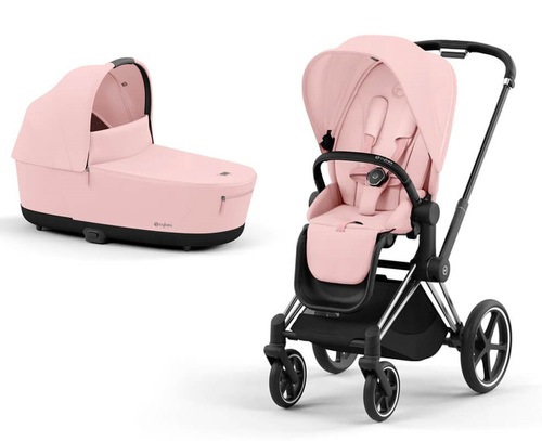 עגלת פריאם 4 Priam - שלד כרום ידית שחור צבע ורוד - Peach Pink סייבקס ...