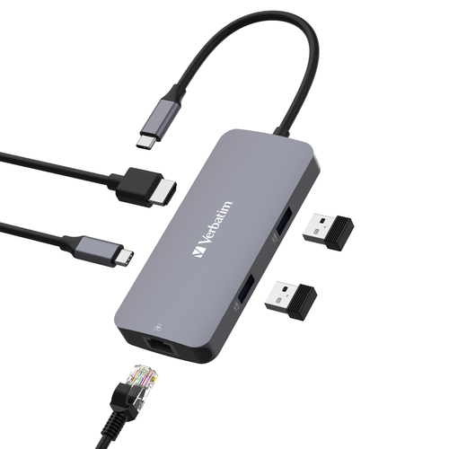 מתאם VERBATIM USB-C™PRO MULTIPORT HUB RJ45 | 2 x USB-A | USB-C® PD ...