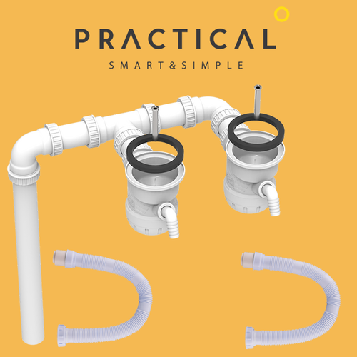 פרקטיקל - סיפון משולב קטן לכיור אמריקאי