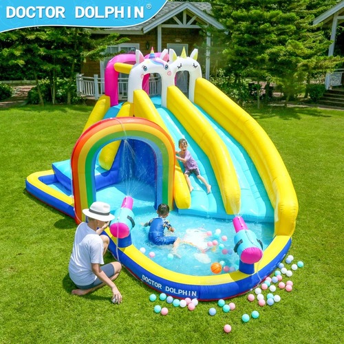 מתקן מתנפח עם מים גדול יוניקורן קשת בענן Doctor Dolphin דגם W73041 ...