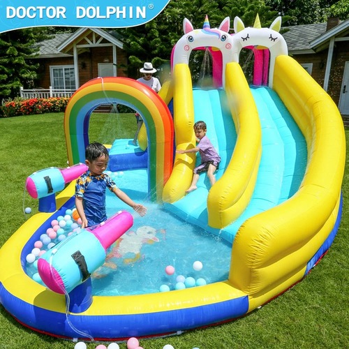 מתקן מתנפח עם מים גדול יוניקורן קשת בענן Doctor Dolphin דגם W73041 ...