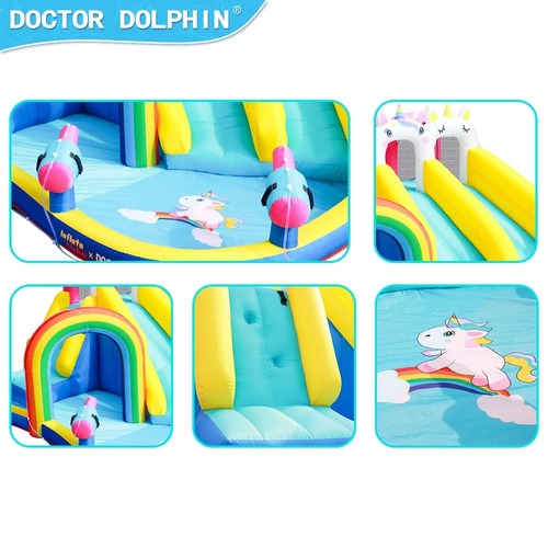 מתקן מתנפח עם מים גדול יוניקורן קשת בענן Doctor Dolphin דגם W73041 ...