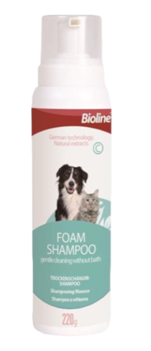 bioline- קצף ללא שטיפה לכלבים וחתולים 220 גרם - מוצרי הגיינה וטיפוח לחתולים