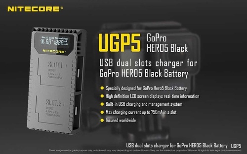מטען USB של Nitecore לסוללות GoPro Hero5 - סוללות ומטענים