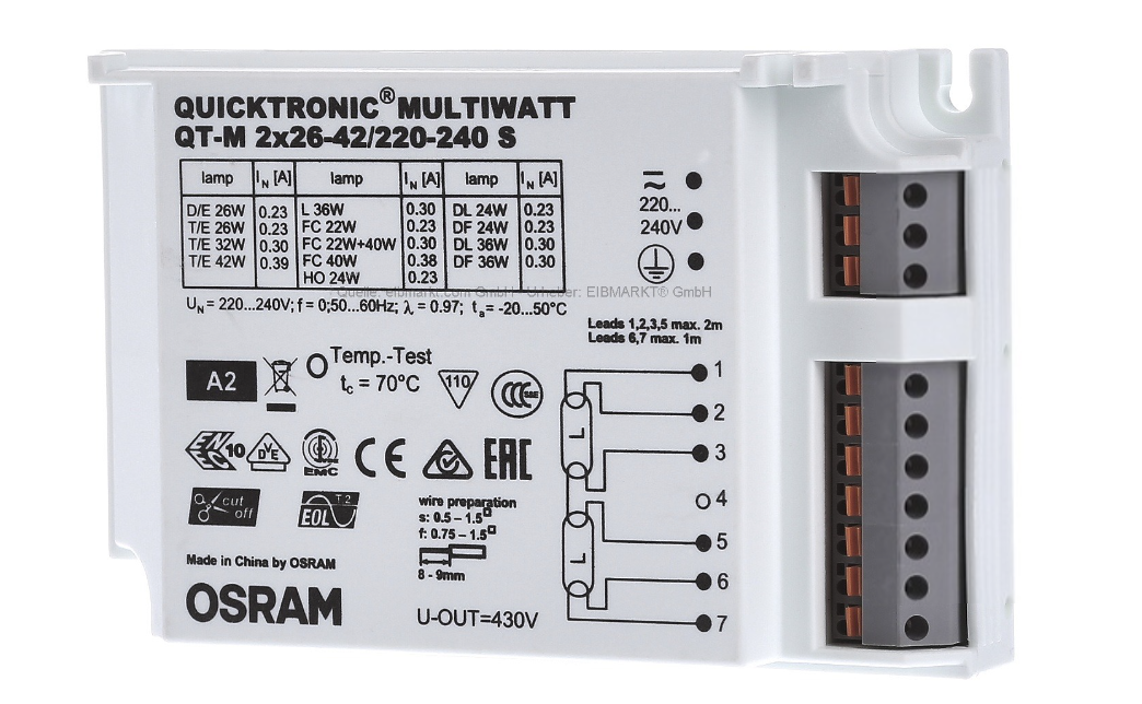 משנק אלקטרוני לנורות PL 2X18W Osram - Osram - אביזרי חשמל ומפצלים