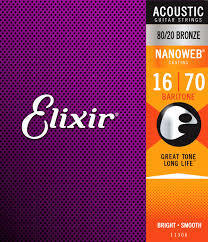 סט מיתרים לאקוסטית בריטון ELIXIR NANOWEB Bronze Baritone 16-70 - Elixir ...