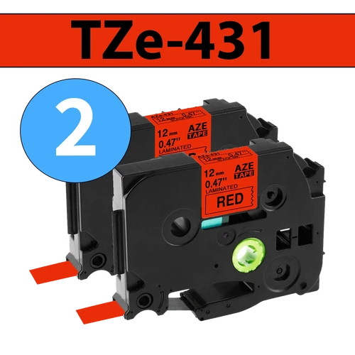 מארז 2 סרטי מדבקה TZe-431 תואמים פרימיום שחור על אדום 12 מ״מ Shopips ...