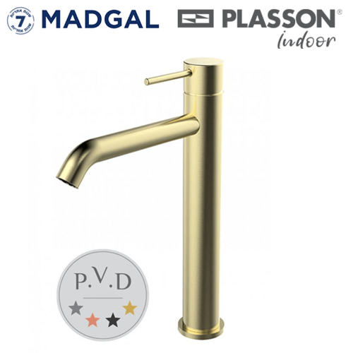 ברז בעמידה לקערת רחצה | פיה גבוהה | זהב מוברש | 49812 | סדרת רובי ...