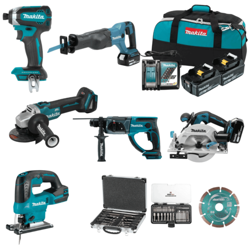 סט מקיטה מקצועי - פטישון DHR202 + משחזת DGA454 "4.5 + אימפקט DTD153 ...