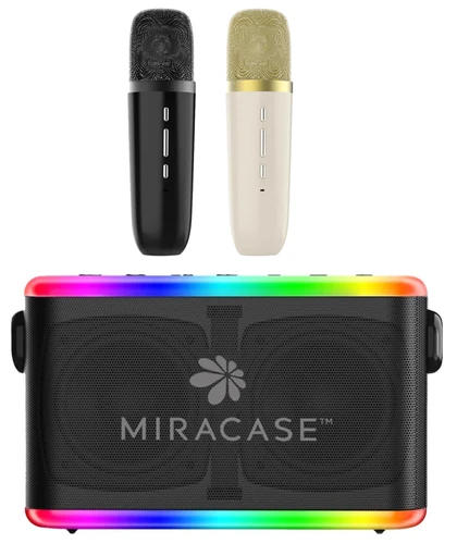 רמקול קריוקי איכותי כולל 2 מיקרופונים מבית MIRACASE - צבע שחור - - רמקולים ניידים