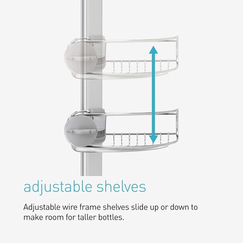 מדף מקלחת עומד מנירוסטה | מדפים מתכווננים | עמיד לחלודה | אחסון חכם לכלי רחצה Simplehuman ...