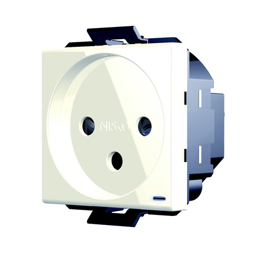 שקע כח כולל לד כחול 2 מודול לבן ניסקו סוויץ' Nisko switches - Nisko switches - מפסקים תחת הטיח