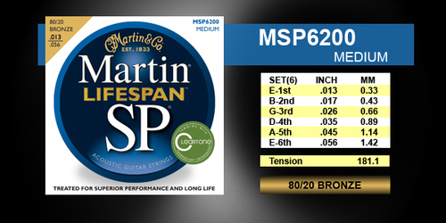 סט מיתרים 013 לאקוסטית MARTIN SP LIFESPAN MSP6200
