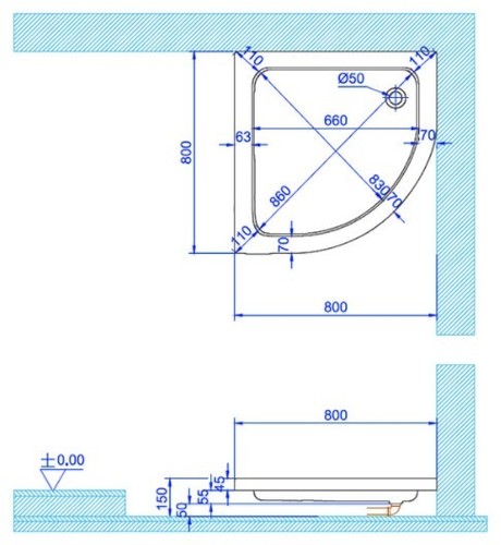 אגנית למקלחון מעוגלת MTI-202 80X80 קלאסיות - גוון לבן
