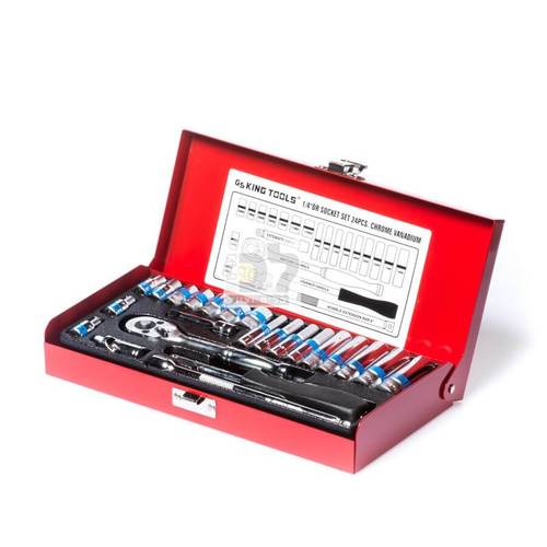 סט בוקסות מ"מ דרייב "1/4 - 24 חלקים קצרות + עמוקות בקופסת מתכת GS KING ...
