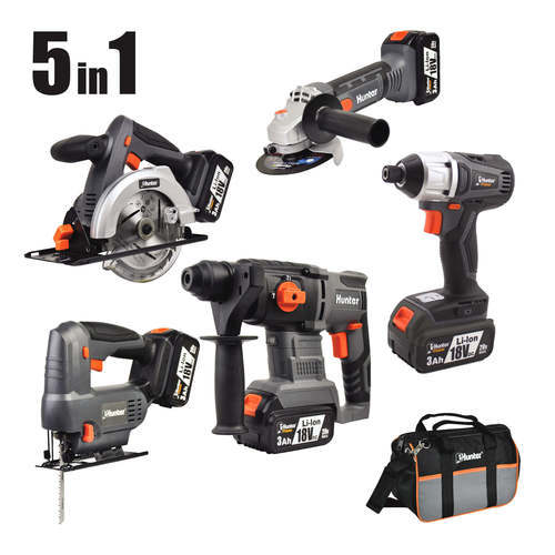 סט 5 כלים נטענים HUNTER 3Ah 18V-מוסרי כלי עבודה