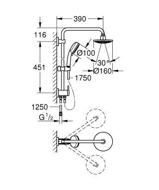 מוט פינוק 26225000 כרום GROHE גרואה - GROHE - מוטות למקלחת