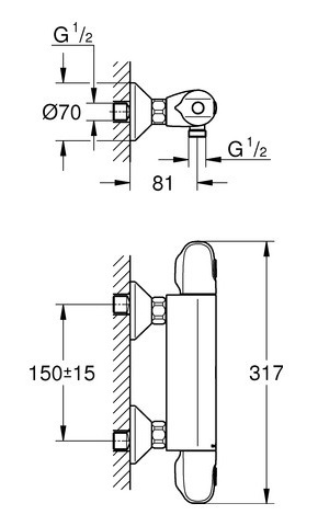 ברז סוללה לאמבטיה תרמוסטטי GROHE דגם 34143000 - GROHE - ברזים GROHE