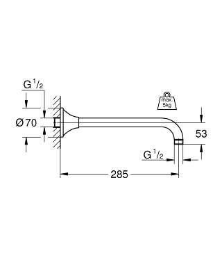 זרוע לראש מקלחת מהקיר עגולה מרובעת 28.2 ס"מ 27986000 כרום GROHE גרואה ...