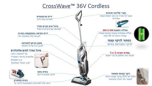 שואב אבק Bissell Crosswave Cordless 2582N - צבר אקספרס