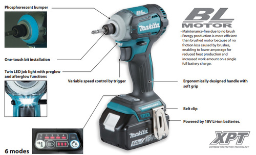 אימפקט 18V ללא פחמים DTD172RTE סוללות 5AH תוצרת Makita | מברגות ומקדחות מקצועיות | קמחי כלי עבודה