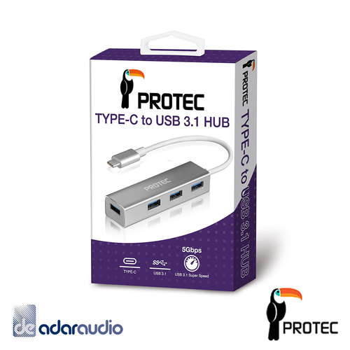רכזת Protec USB 3.1 עם 4 פורטים וכבל מובנה