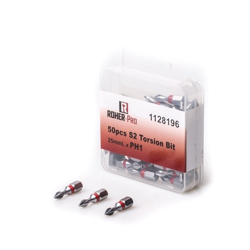 מארז 50 ביטים PH1 מקצועיים 25 מ"מ S2 Torsion ROHER-PRO - ROHER-PRO ...