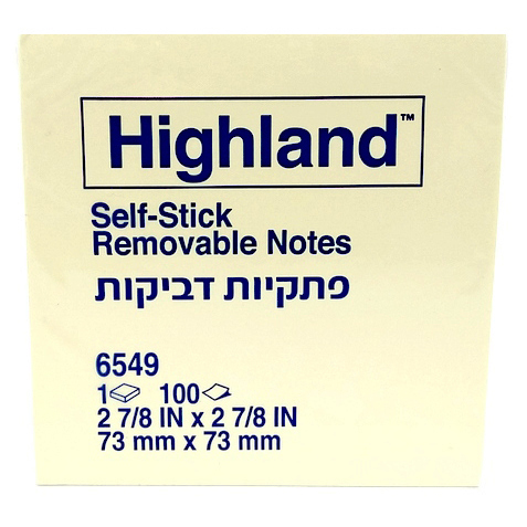 פתקית דביקה צהובה 73X73 Highland (ריבוע) 6549