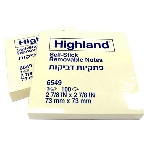 פתקית דביקה צהובה 73X73 Highland (ריבוע) 6549
