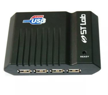 מקט 4281 - USB2.0 4 PORTS HUB BLACK CASE W/EUR ADAPTER/U-181 ST-LAB ...